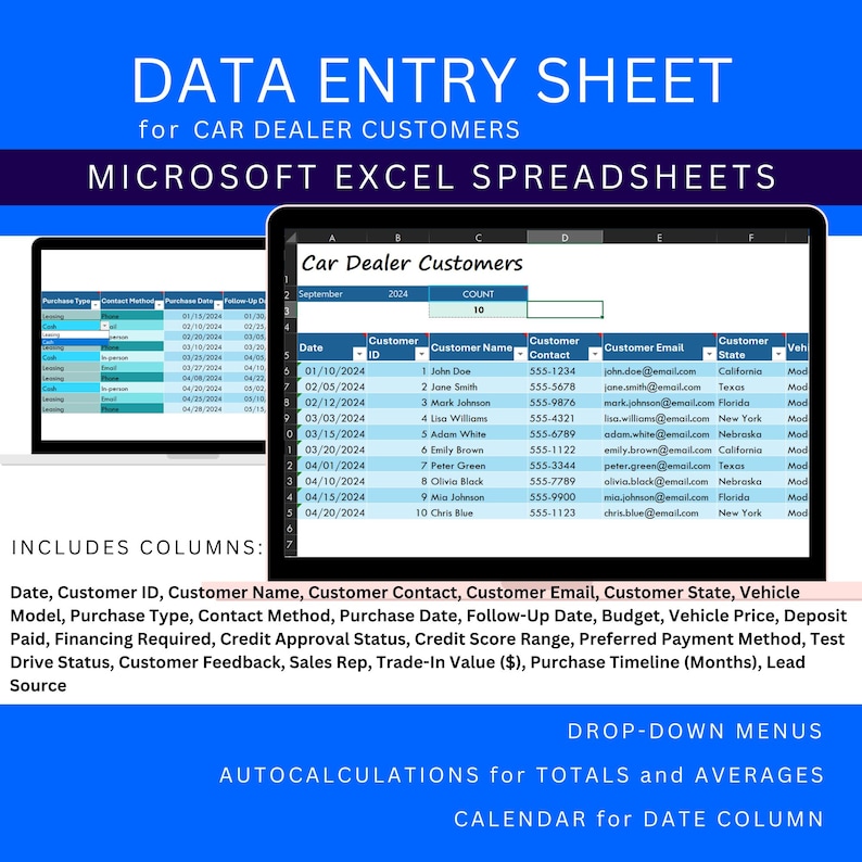 Car Dealer Customers Tracker Excel Car Dealership Sheets Car Broker ...