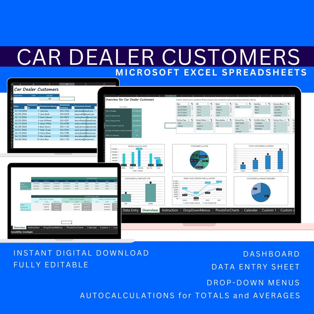 Car Dealer Customers Tracker Excel Car Dealership Sheets Car Broker ...