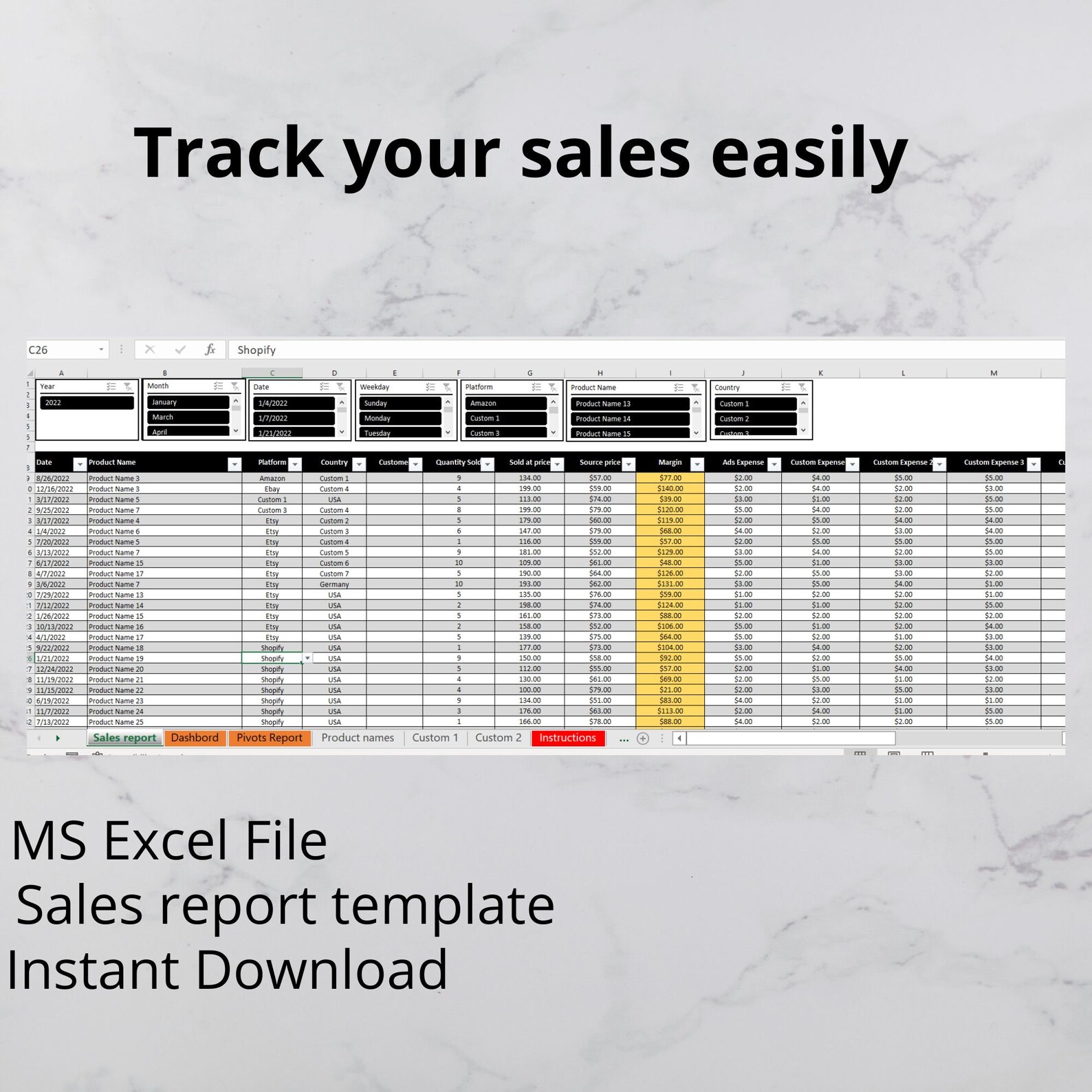 Excel Template E-commerce Sales Dashboard, Revenue & Profit Tracker ...
