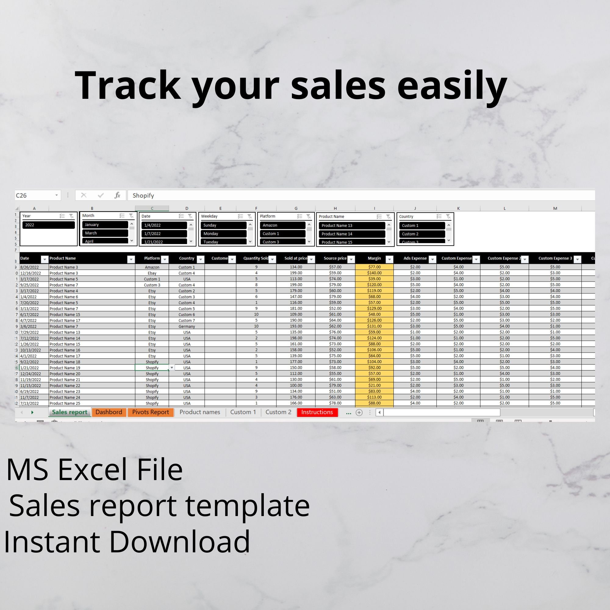 Sales Dashboard for Seller Ebay Seller Excel Template Excel Spread ...