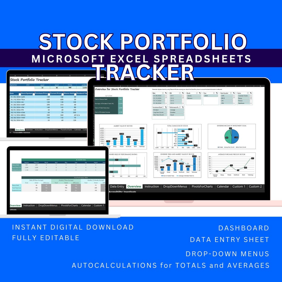 Stock Portfolio Tracker Excel Template Customizable Spreadsheet for ...