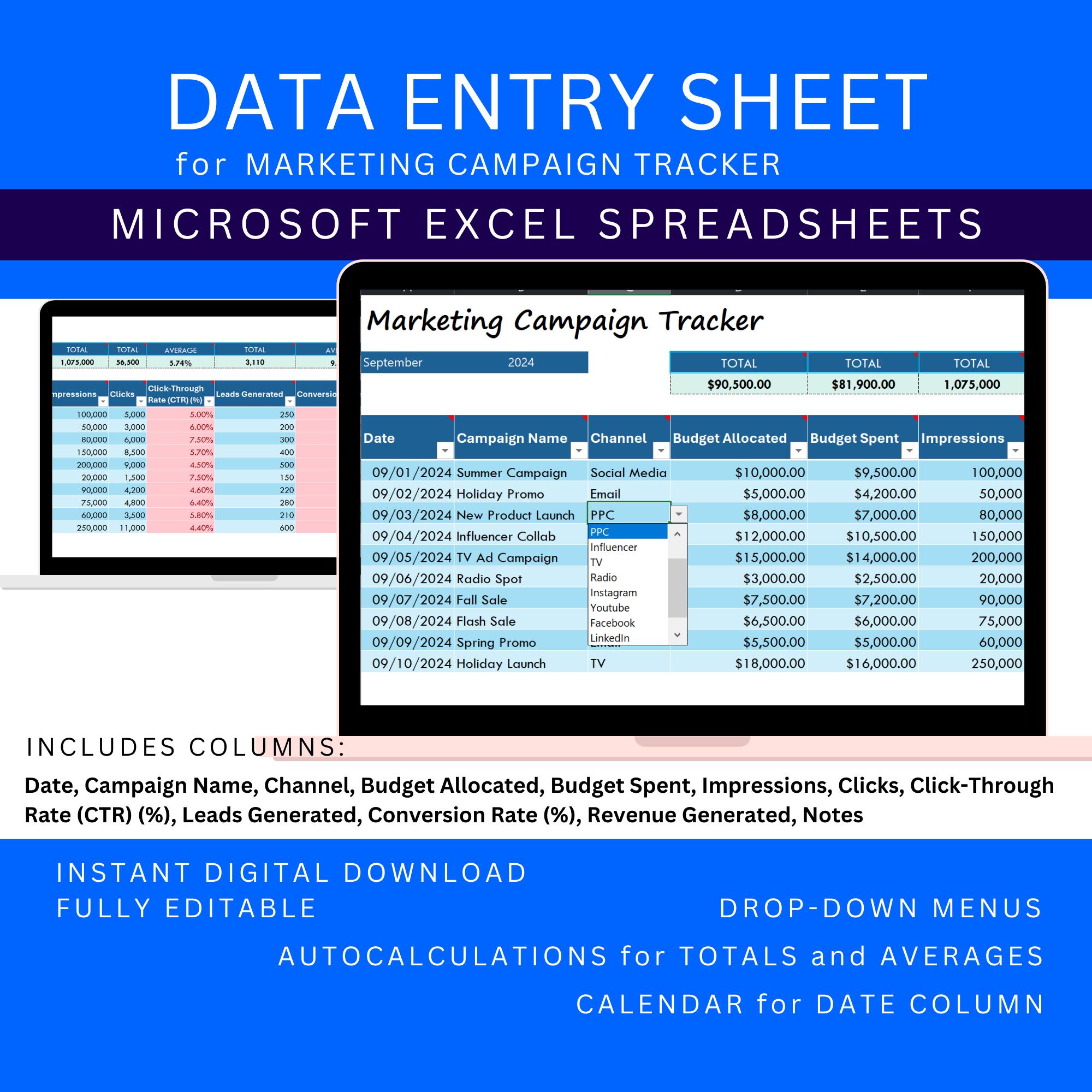 Marketing Campaign Tracker: Excel Budget Template (digital Download) - Etsy