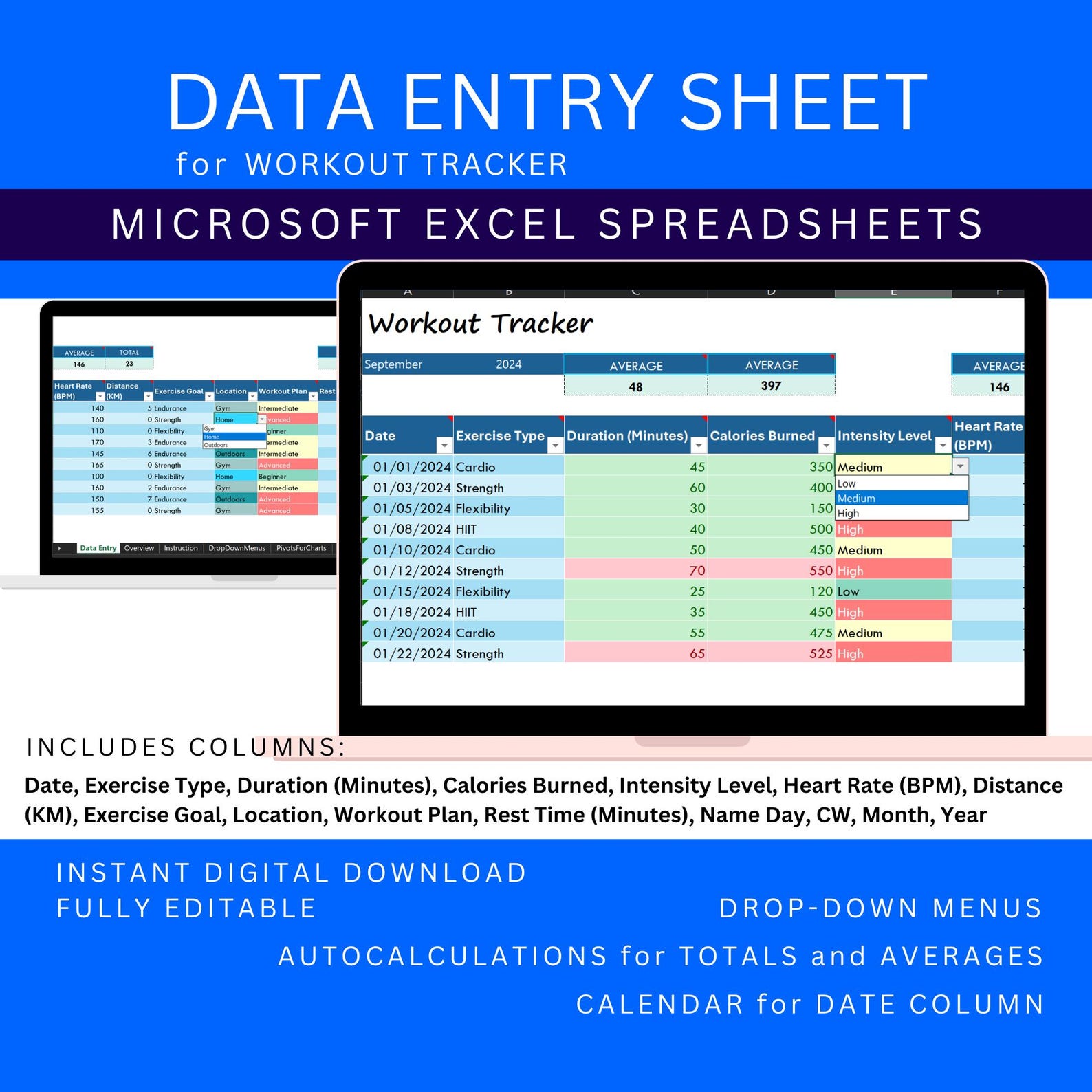 Excel Template Workout Planner, Gym Fitness Tracker Spreadsheet ...