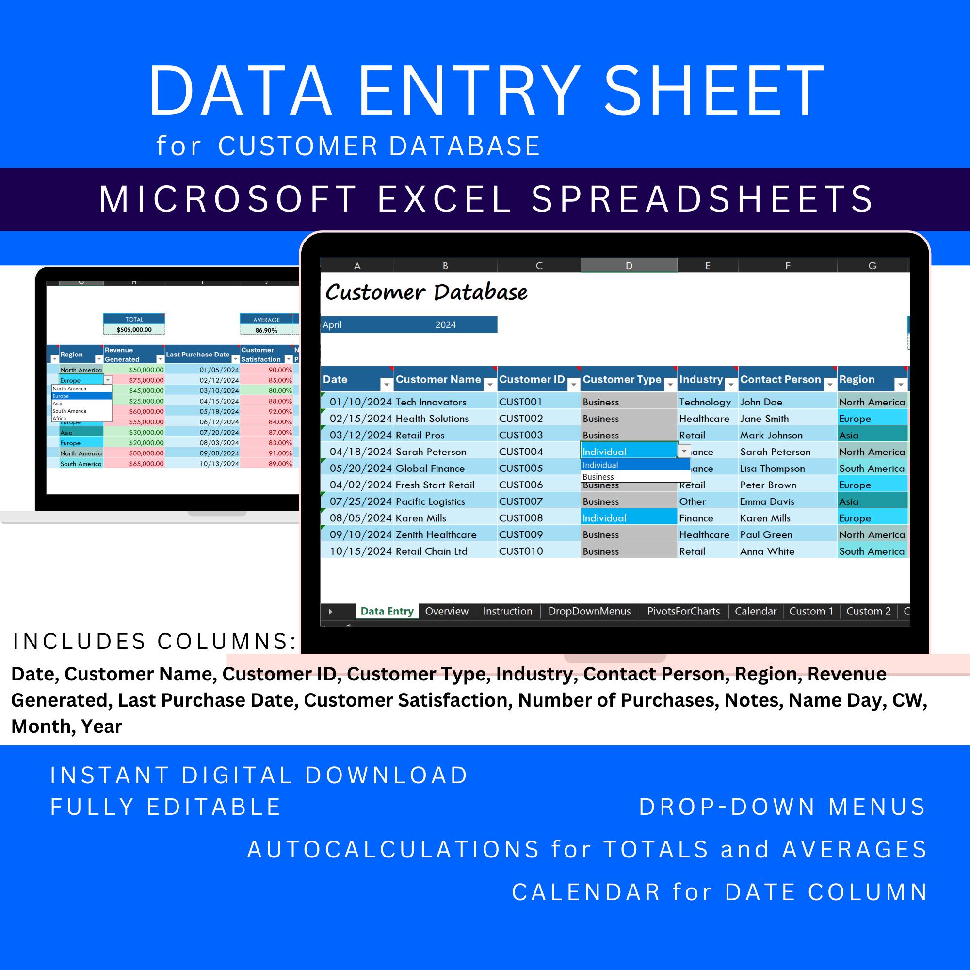 Customer Database Excel Template CRM Spreadsheet Client Management ...