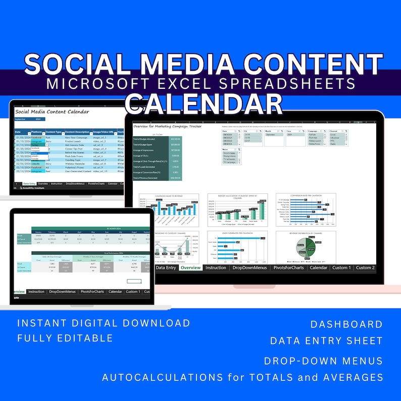 Social Media Calendar Excel Template: SMM Content Planner (digital ...