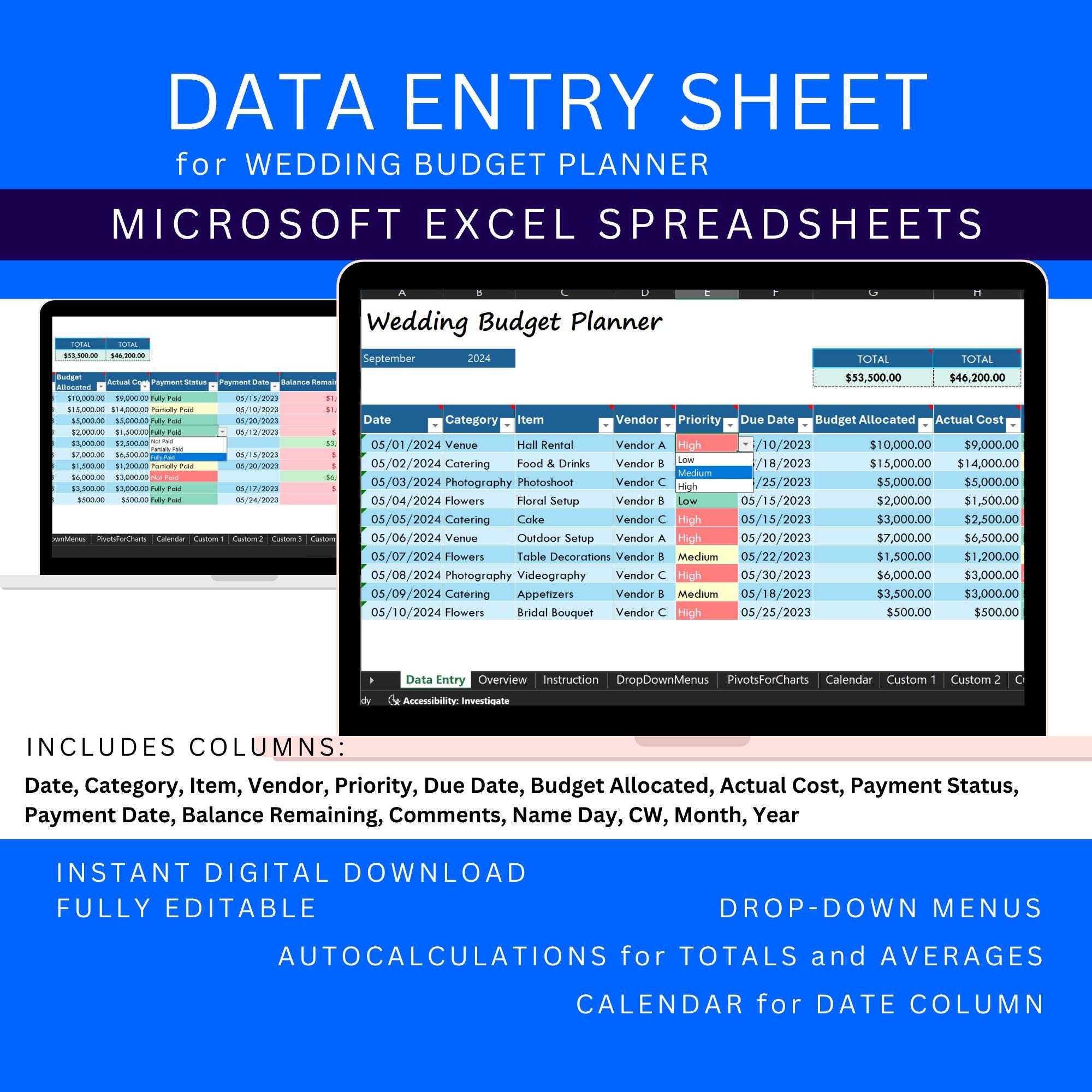 Wedding Budget Planner Wedding Expense Tracker Excel Wedding Planner ...