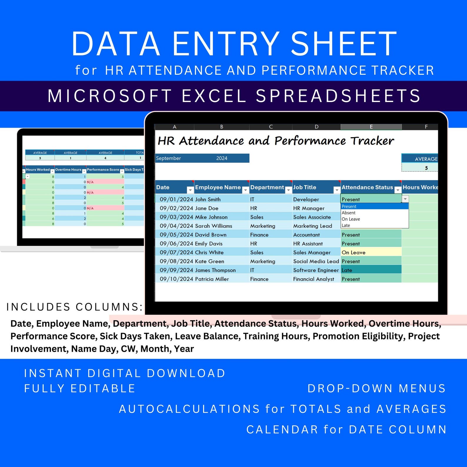 Employee Attendance & Performance Tracker: Excel Template (digital ...