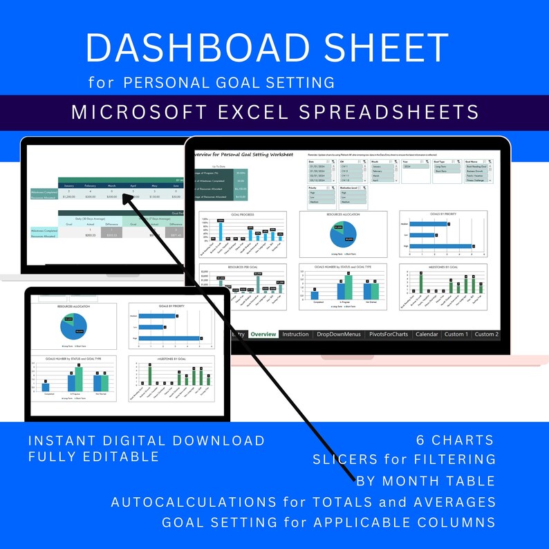 Goal Tracking Excel Goal Tracker Goal Setting Goal Template Goal ...