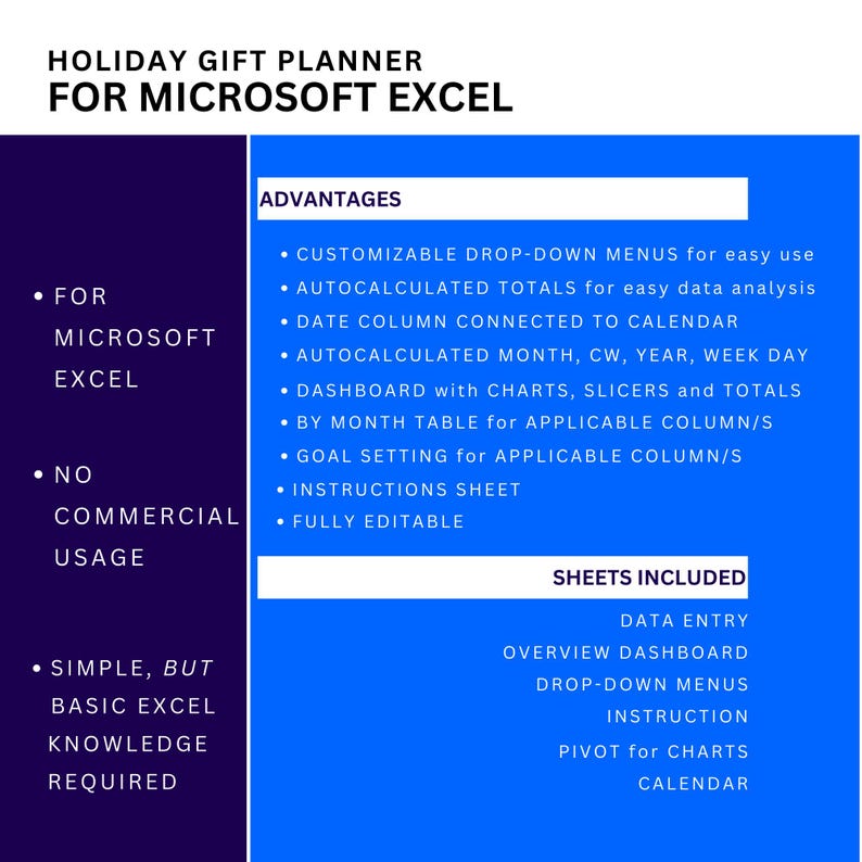 Excel Template Gift Planner, Holiday & Birthday Budget Tracker ...