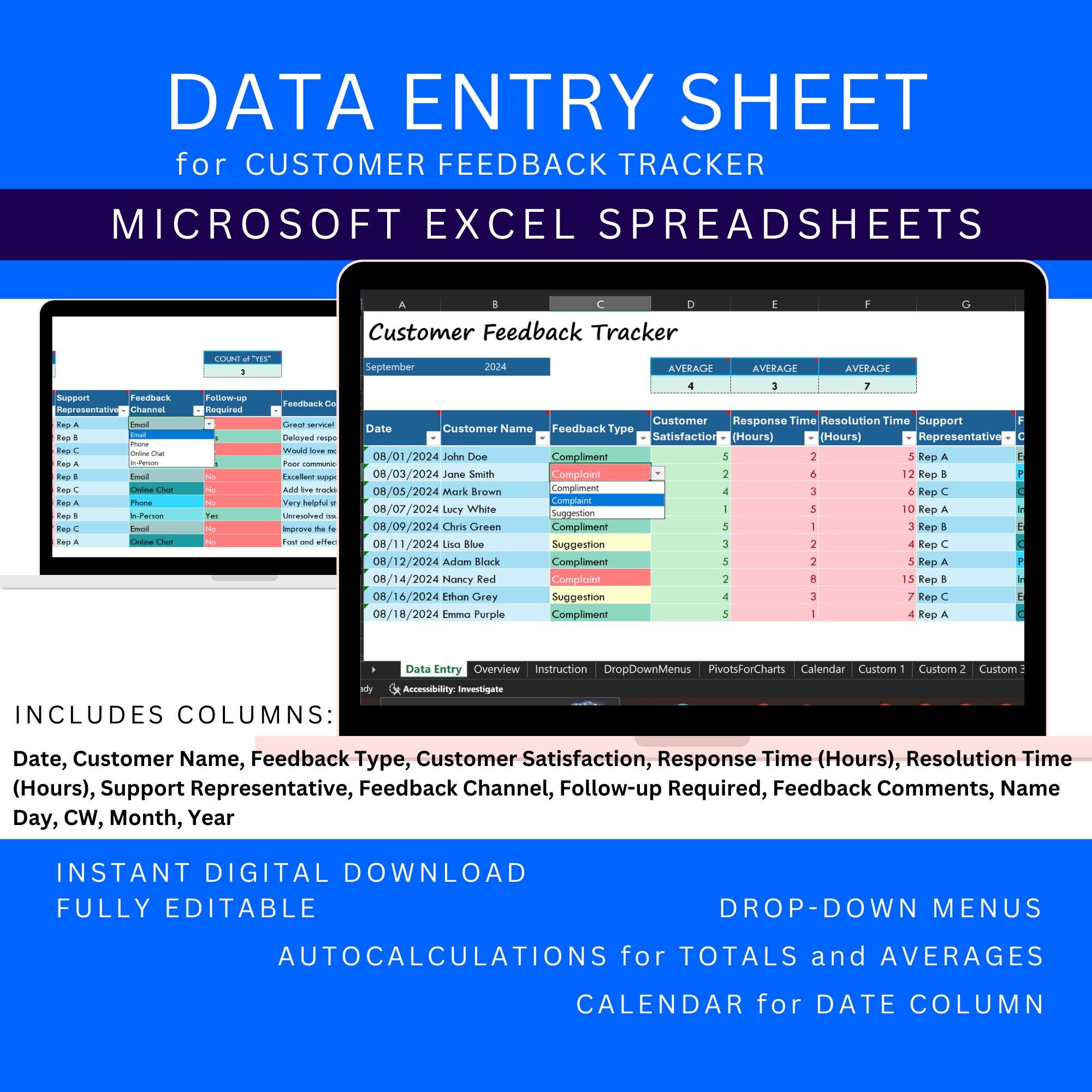 Customer Satisfaction Excel Spreadsheet for Customer Feedback Analysis ...