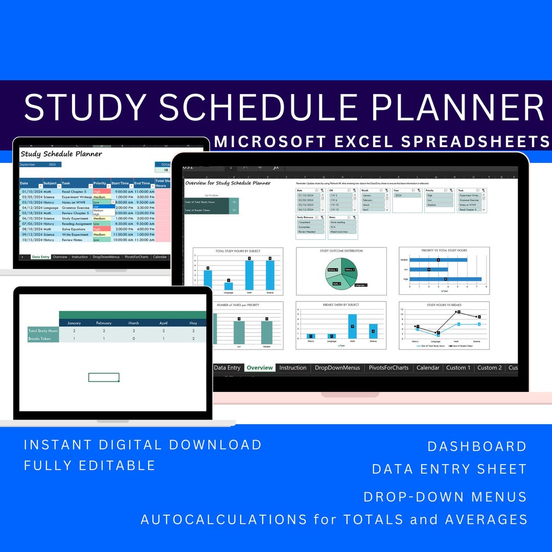 Study Schedule Template for Students Excel Study Planner and Tracker ...