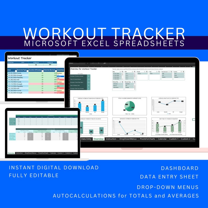 Workout Tracker Excel Template Fitness Tracker Spreadsheet for Exercise ...
