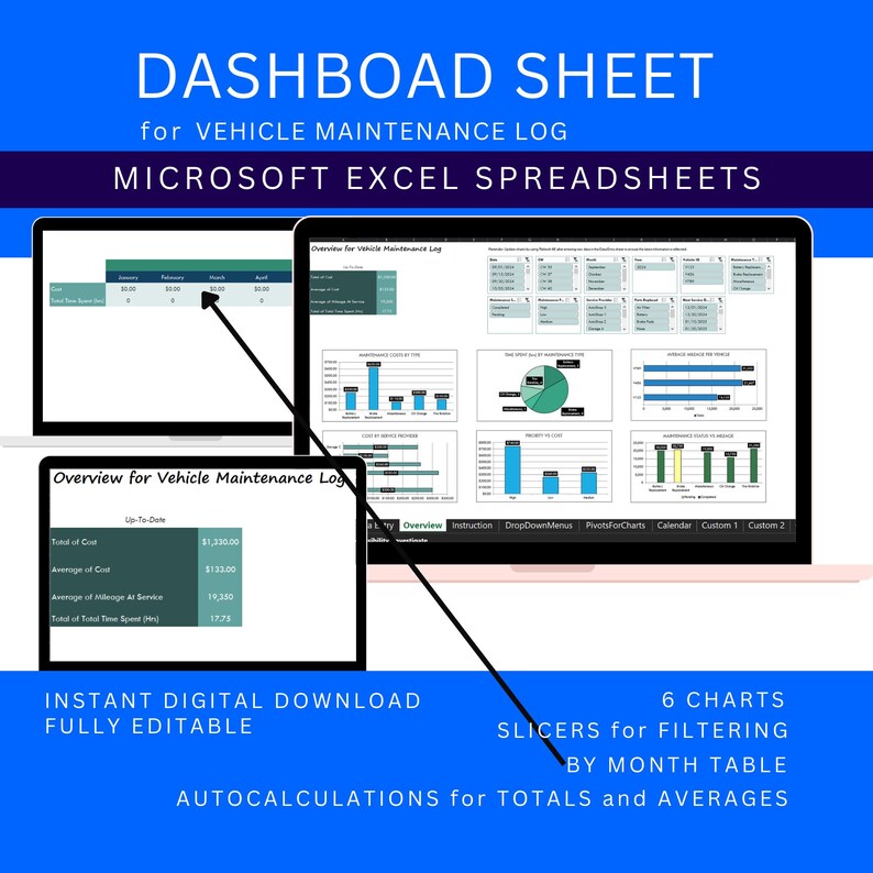 Vehicle Maintenance Log Excel Template Customizable Vehicle Care ...