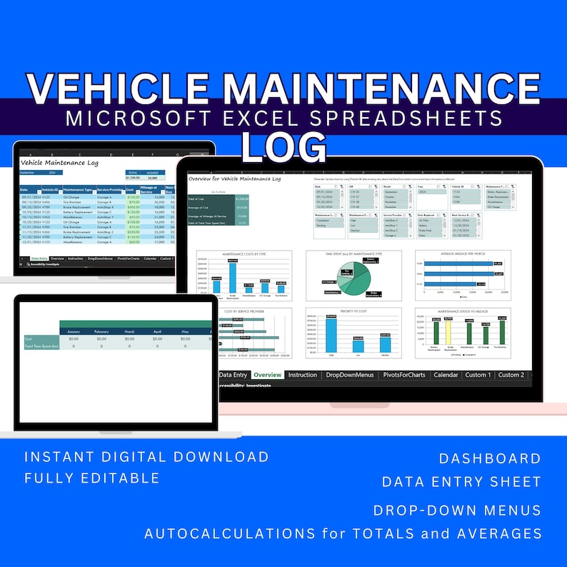 Vehicle Maintenance Log Excel Template Customizable Vehicle Care ...