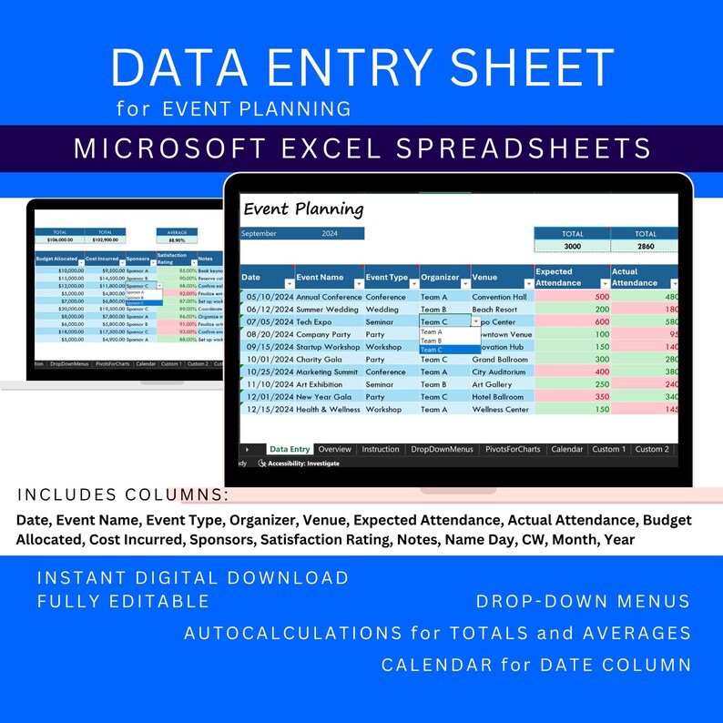 Excel Template Event Planner, Wedding Guest List, Party Budget Tracker ...