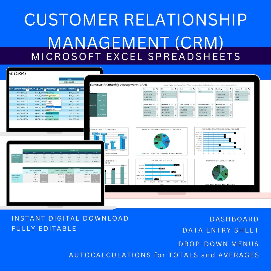 Excel Template CRM Client Tracker, Customer Management Spreadsheet ...