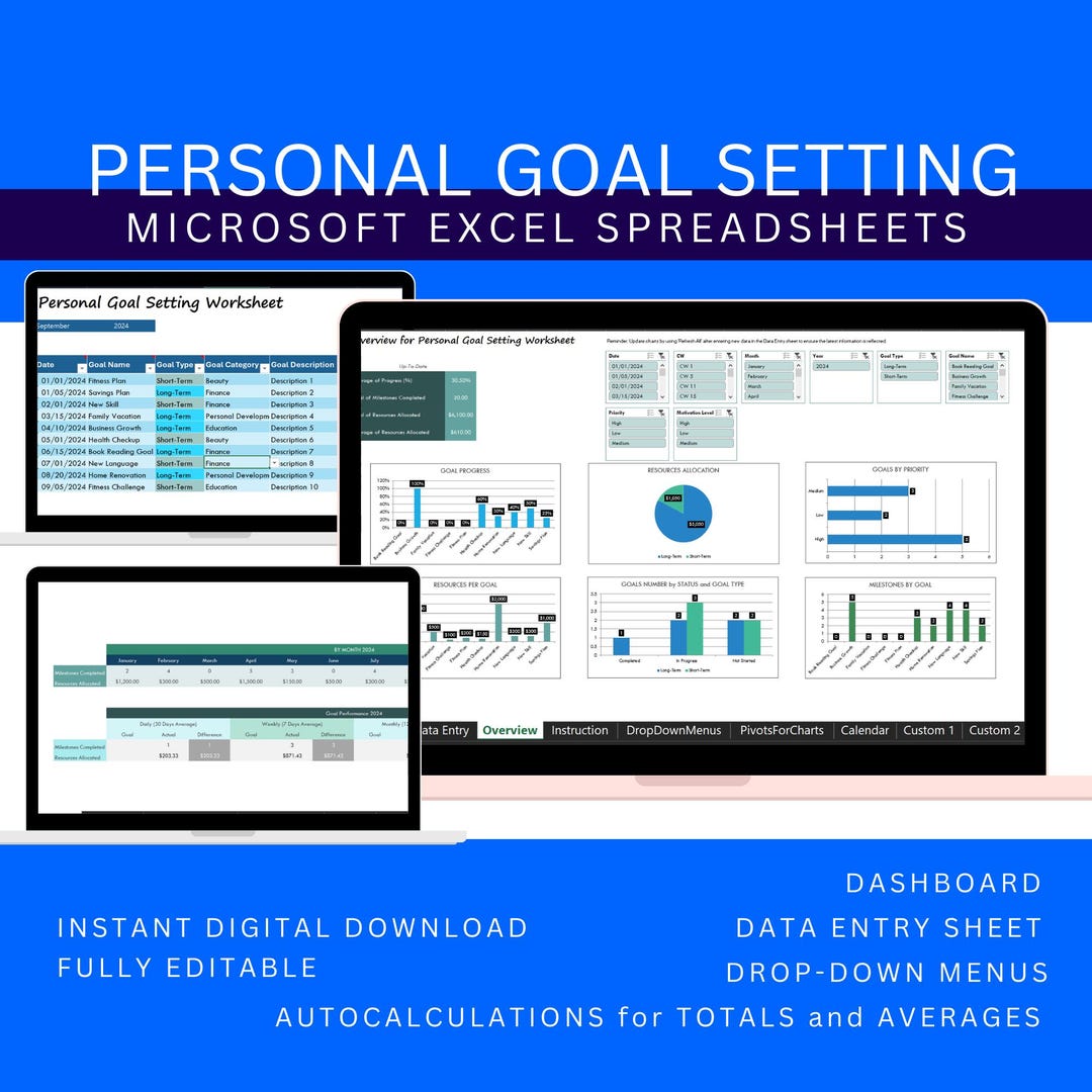 Personal Goal Setting Spreadsheet: Excel Goal Tracker (digital Download ...