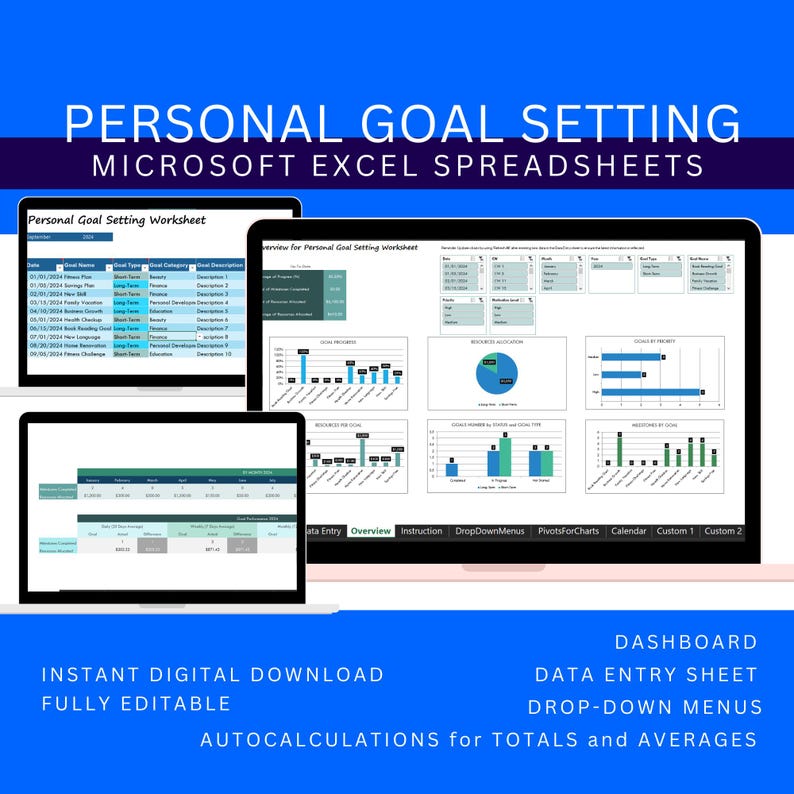 Personal Goal Setting Spreadsheet: Excel Goal Tracker (digital Download ...