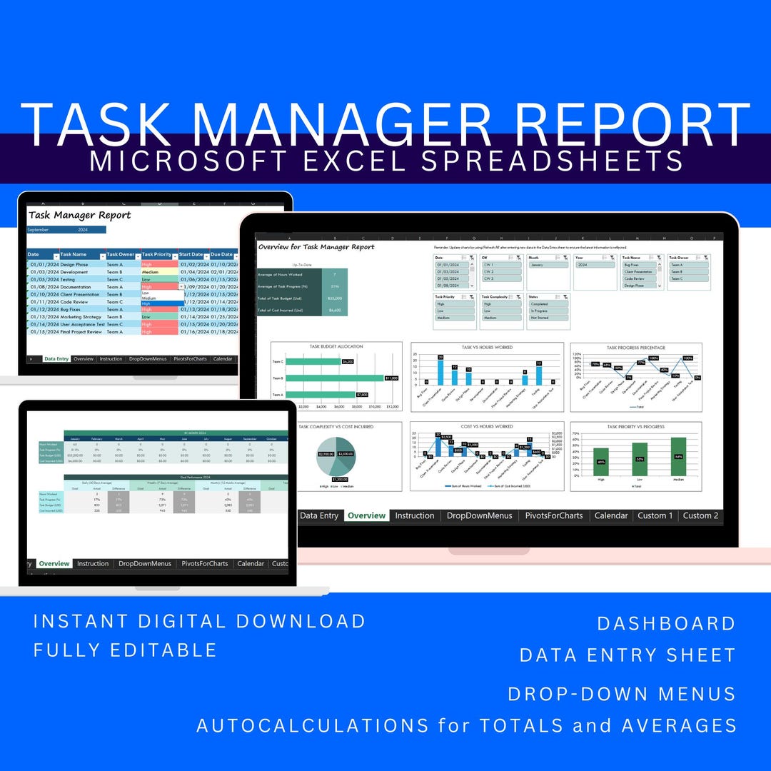 Task Manager Excel Template Project Management Tracker Spreadsheet Task ...