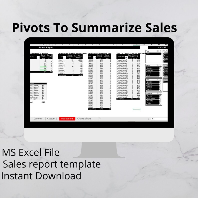 Excel Template Sales Dashboard, E-commerce Revenue KPI Tracker, Online ...