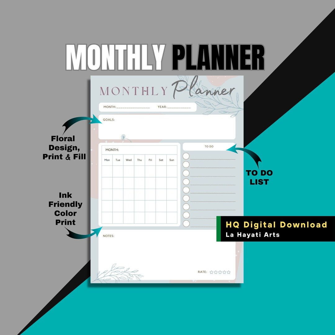 Printable Smart Monthly Planner Colorful Design-monthly - Etsy