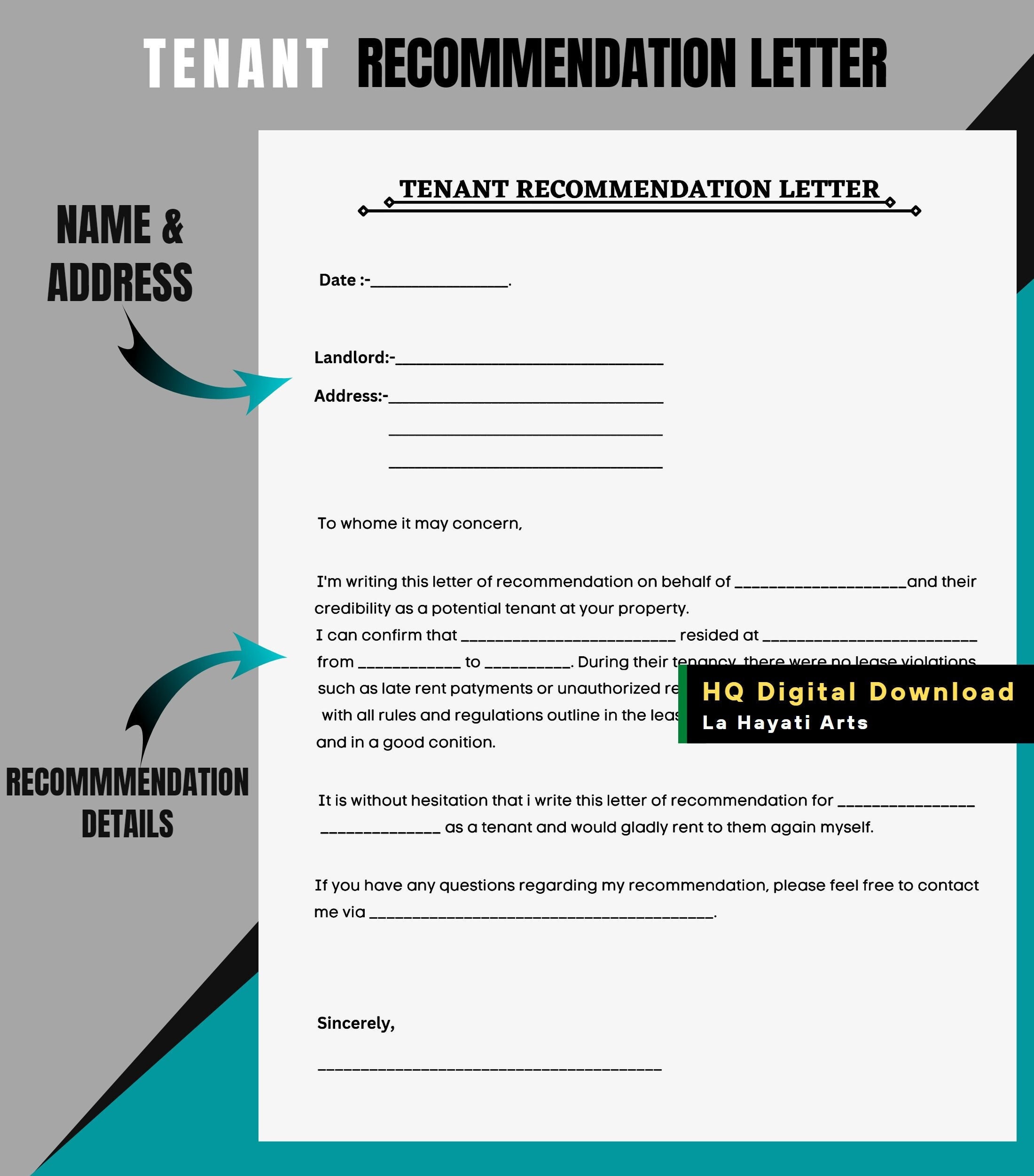 Tenant Recommendation Letter Printable, Professional Tenant Reference ...