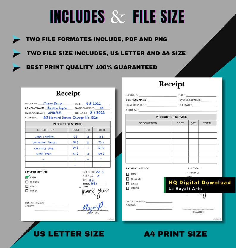 Printable Fillable Receipt Template for Customers-order - Etsy