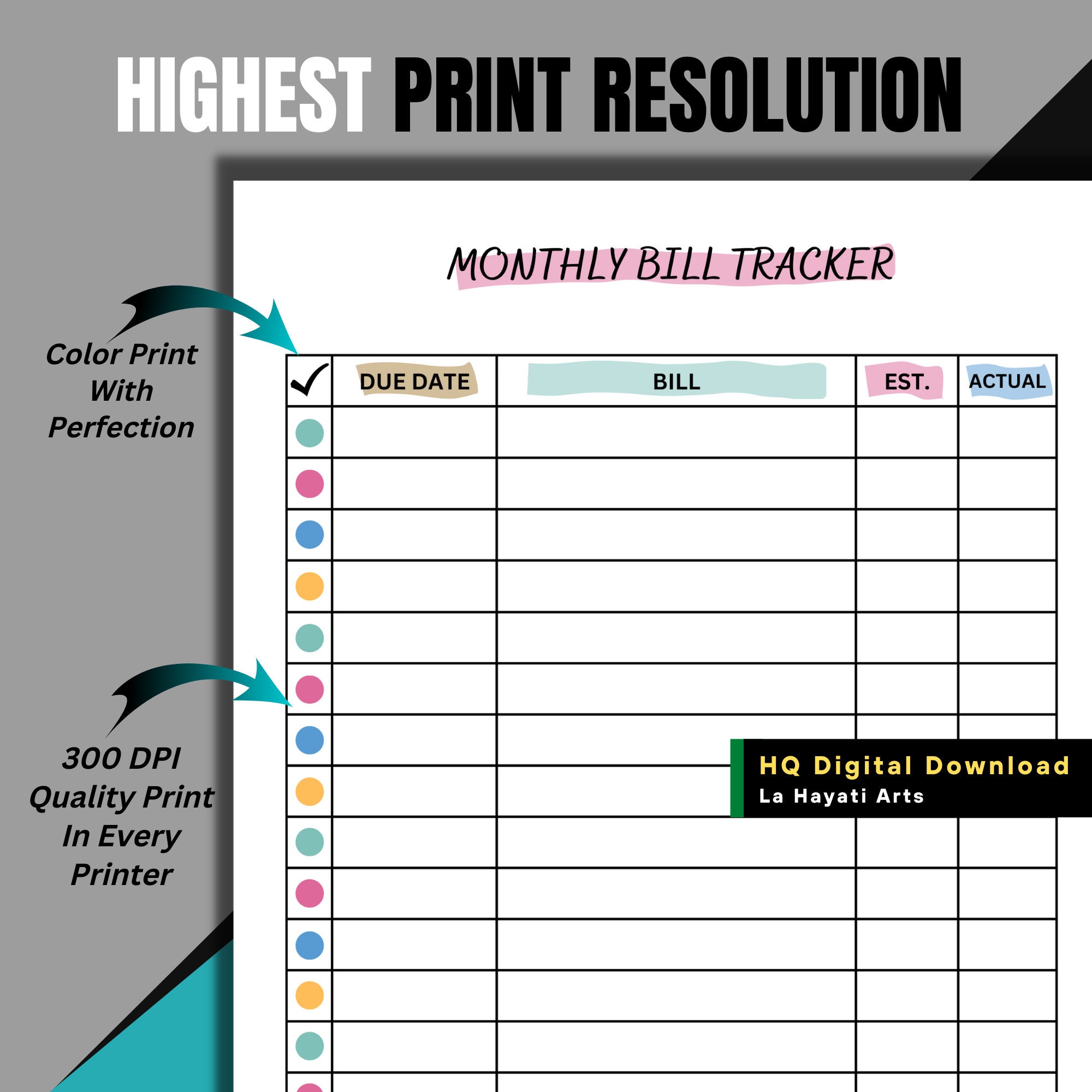 Monthly Bill Tracker Printable-colorfull Trackermanage - Etsy Canada