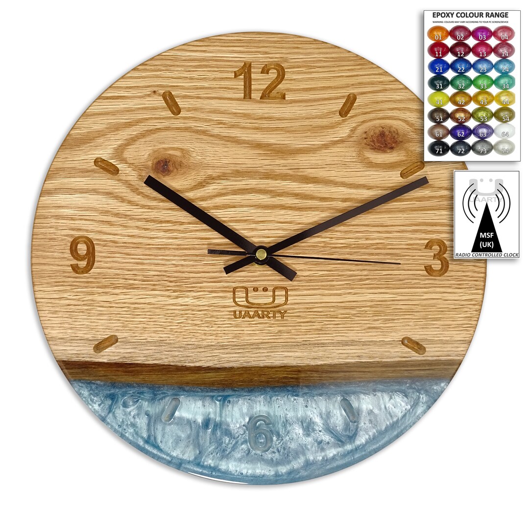 Radio Controlled Numbers Clock With Oak Live Edge & Epoxy Resin ...