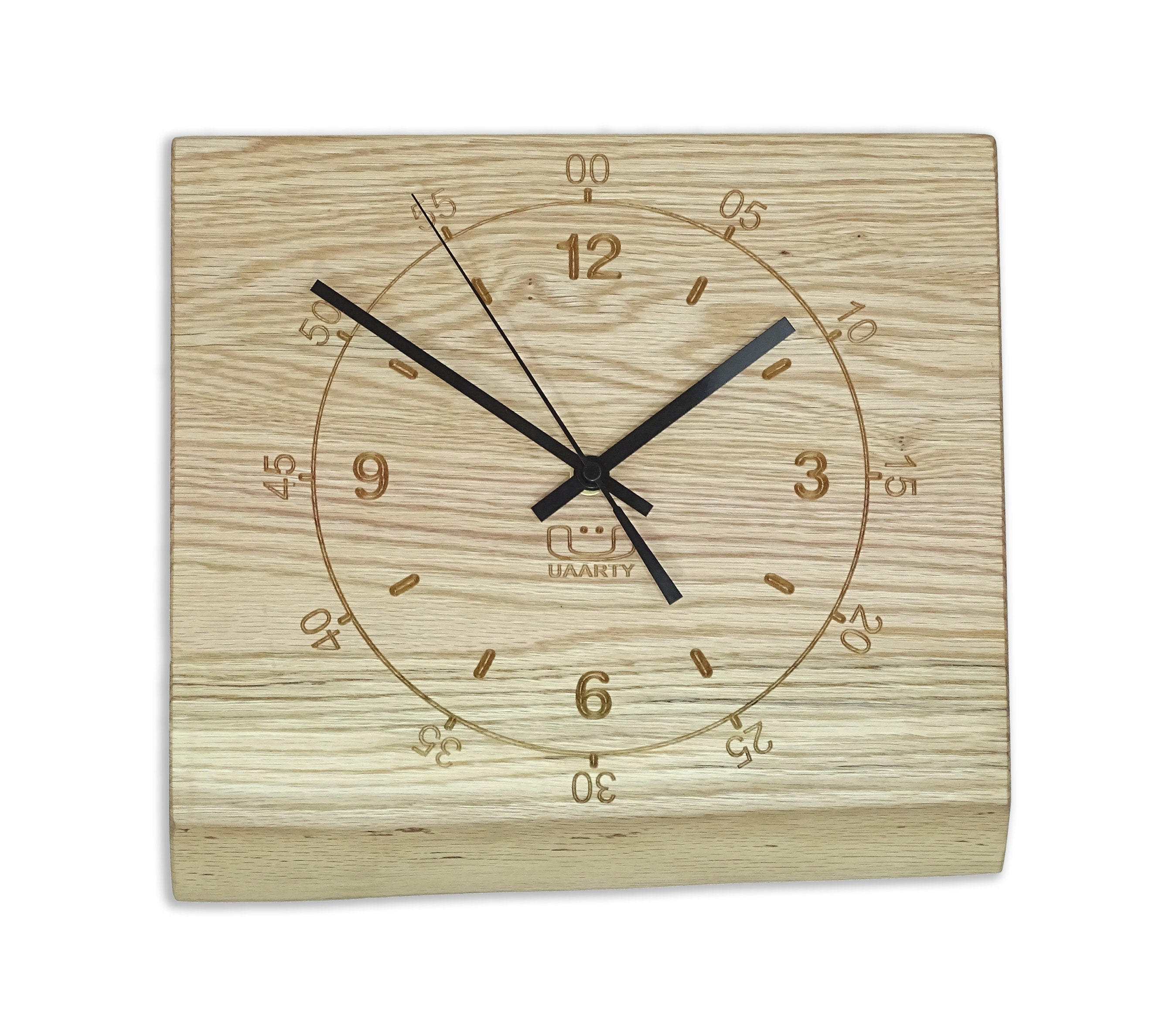 Radio Controlled Minute Ring Style Clock With Oak Live Edge Square Wood ...