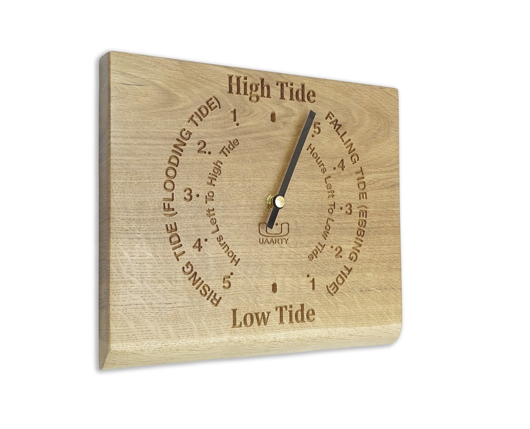 Oak Tidal Clock With High and Low Tide black Baton Hand Beach House ...