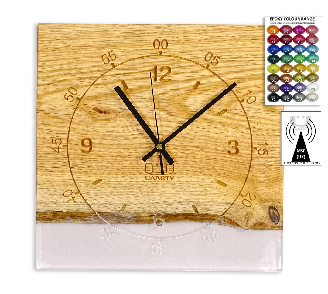 Radio Controlled Minute Ring Design Wall Clock With Live Edge & Epoxy ...