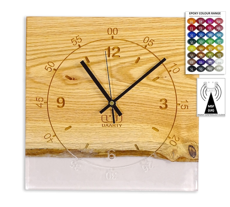 Radio Controlled Minute Ring Design Wall Clock With Live Edge & Epoxy ...
