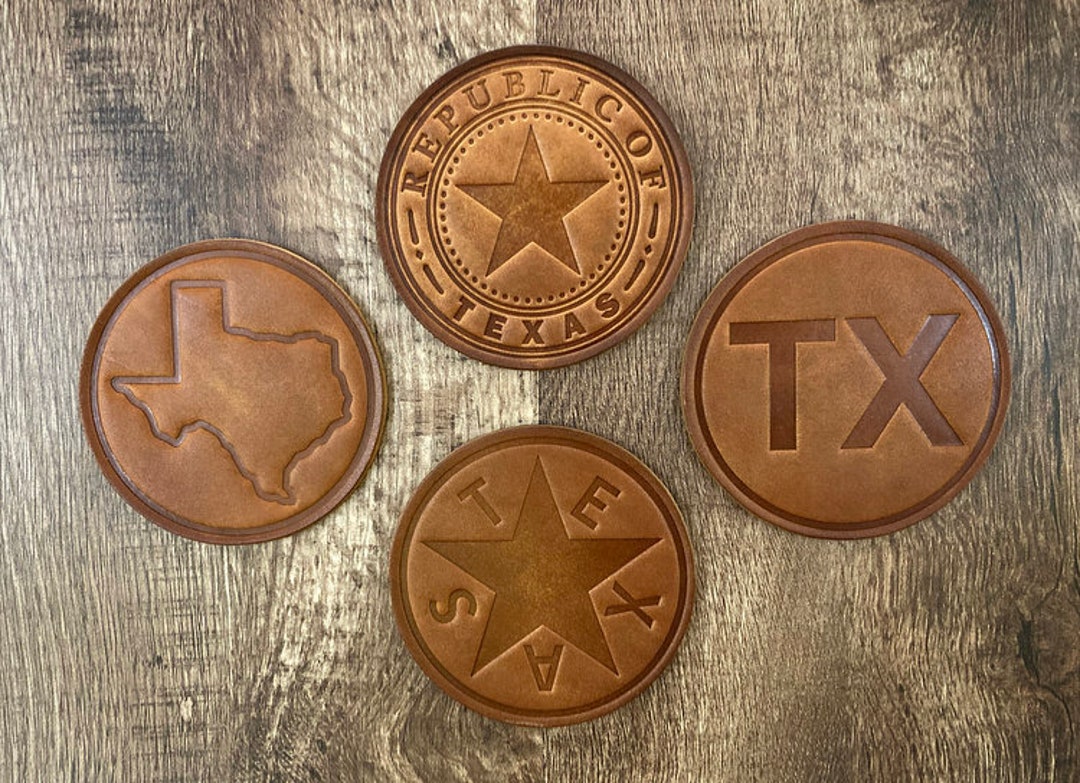 Texas Heritage Leather Coaster Set – Republic of Texas & State Symbols ...