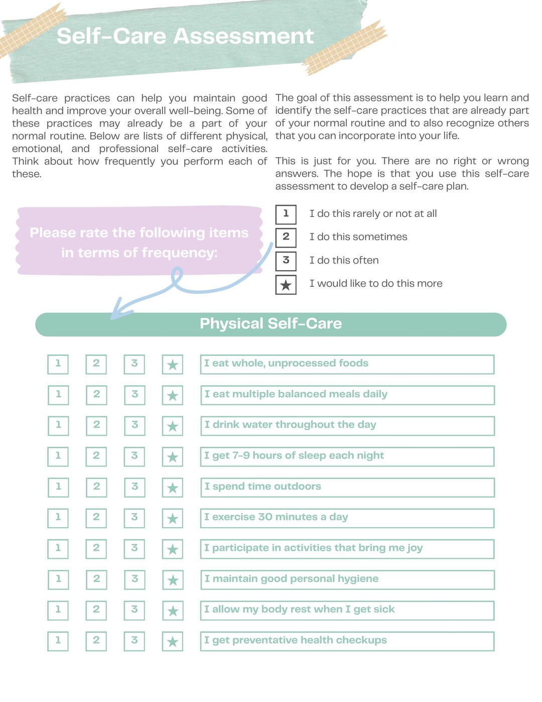 Self-care Worksheets | PDF Fillable Self-care Workbook | Digital Mental ...