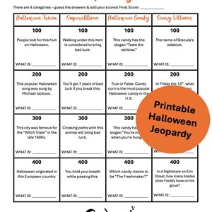 Halloween Jeopardy Instant Download Halloween Trivia Printable Team ...