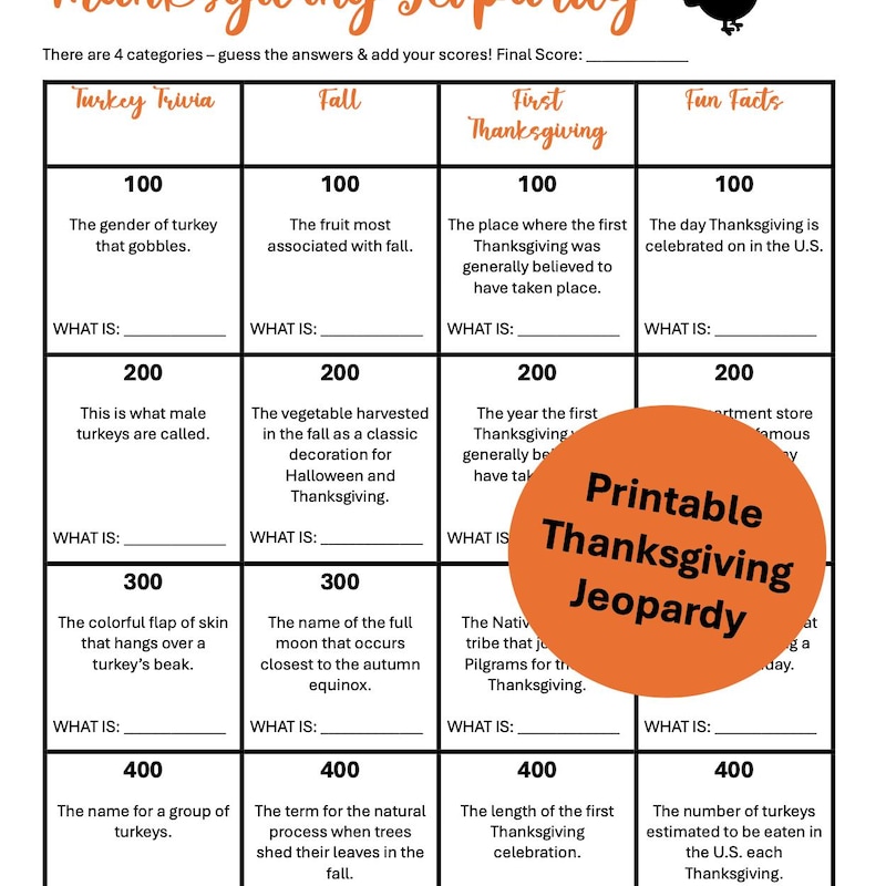 Thanksgiving Jeopardy - Etsy
