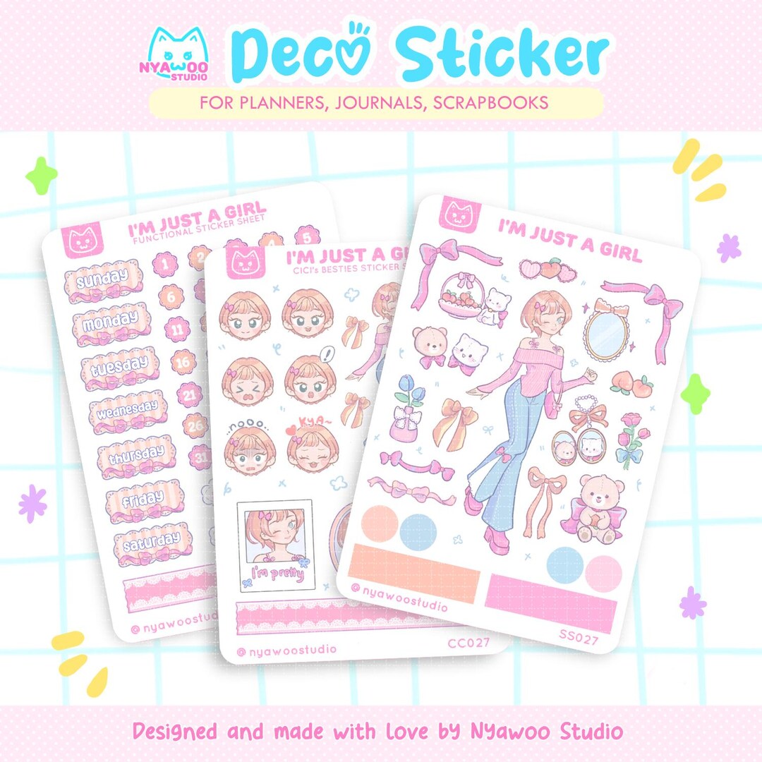 I'm Just a Girl Journaling Sticker Sheet Kit| Girly Coquette Aesthetics ...