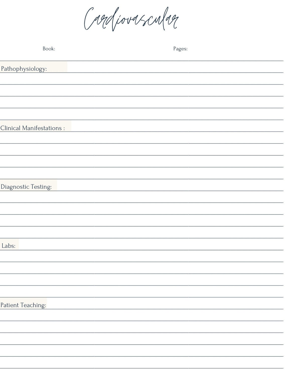 Nursing School Cardiology Notes Template - Etsy