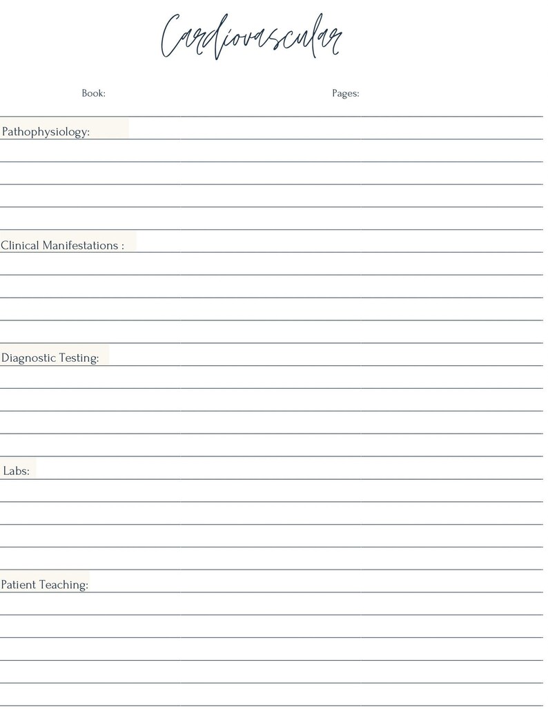 Nursing School Cardiology Notes Template - Etsy