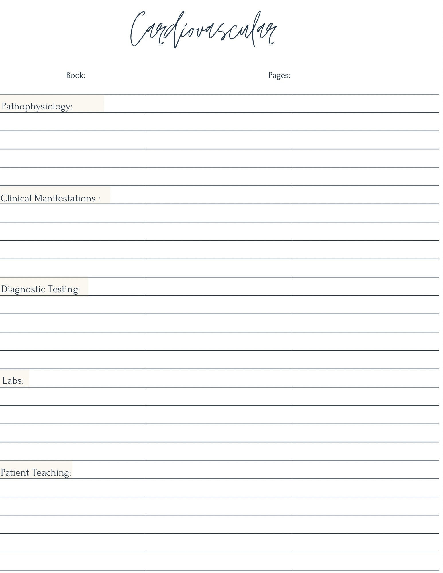 Nursing School Cardiology Notes Template - Etsy
