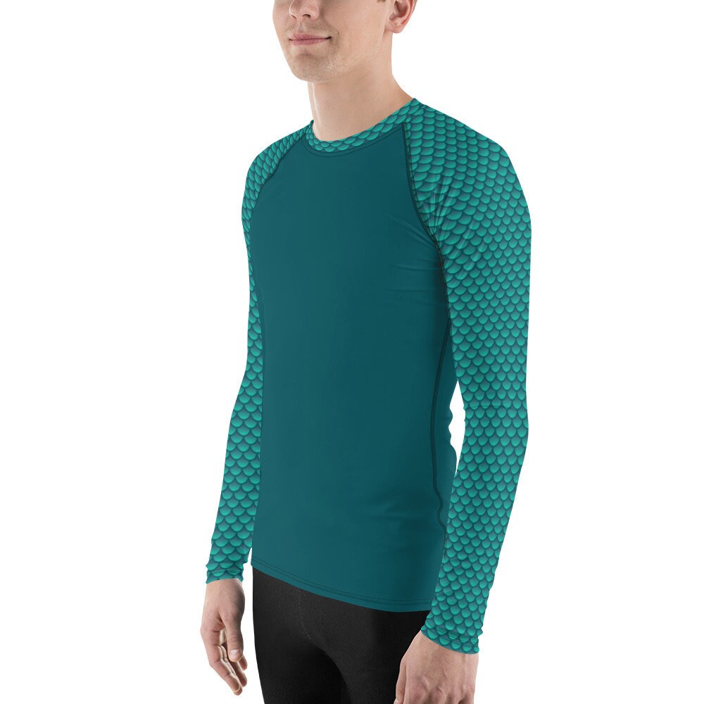 Men's Mermaid Scale Rash Guard in Classic Blue/green for Surfing Beach ...
