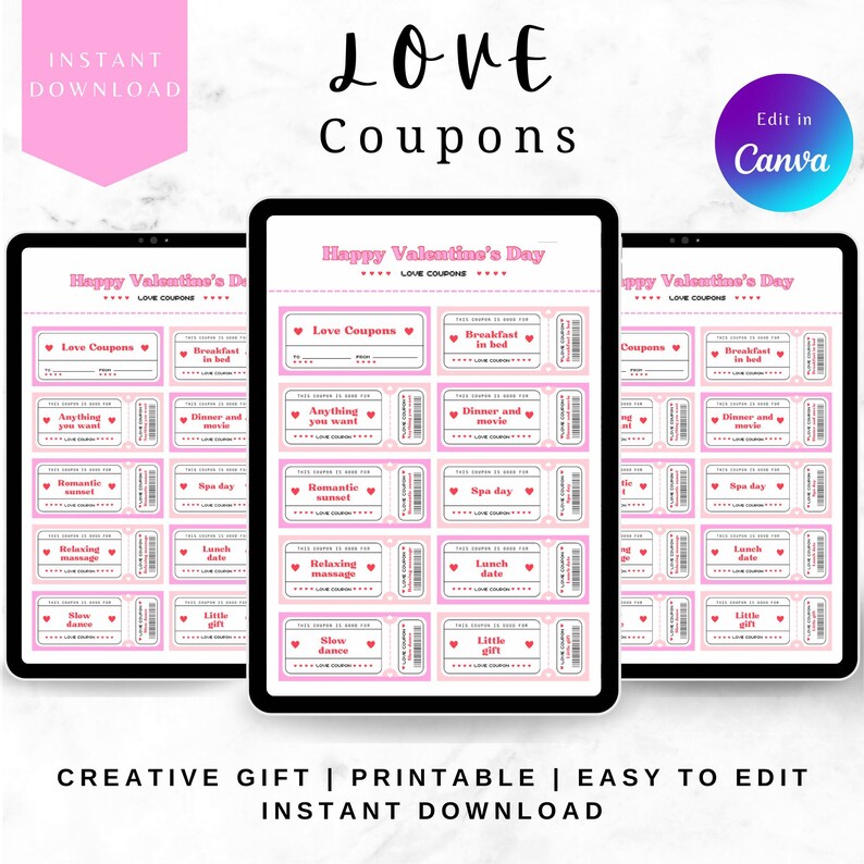 Love Coupons Printable Editable Love Coupons Couple Coupons Romantic ...