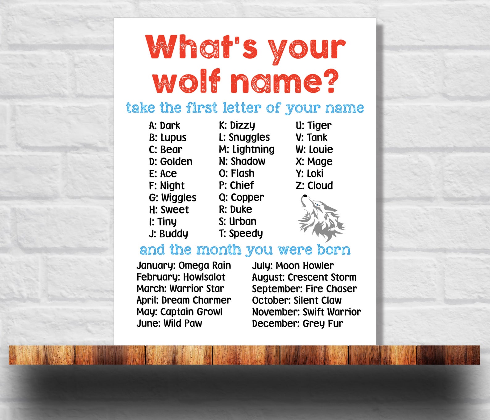 What's Your Wolf Name Printable Wolf Name Game Wolf - Etsy