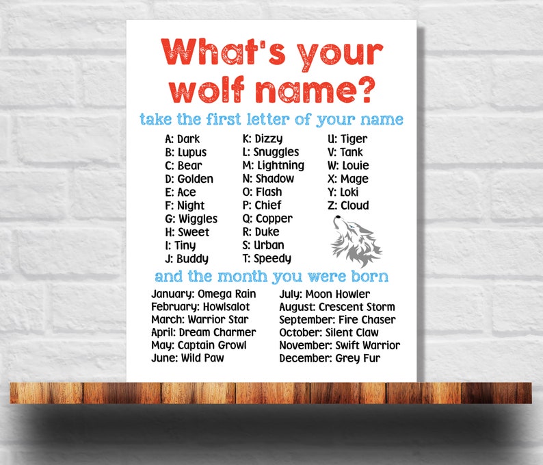 What's Your Wolf Name Printable, Wolf Name Game, Wolf Birthday Sign ...