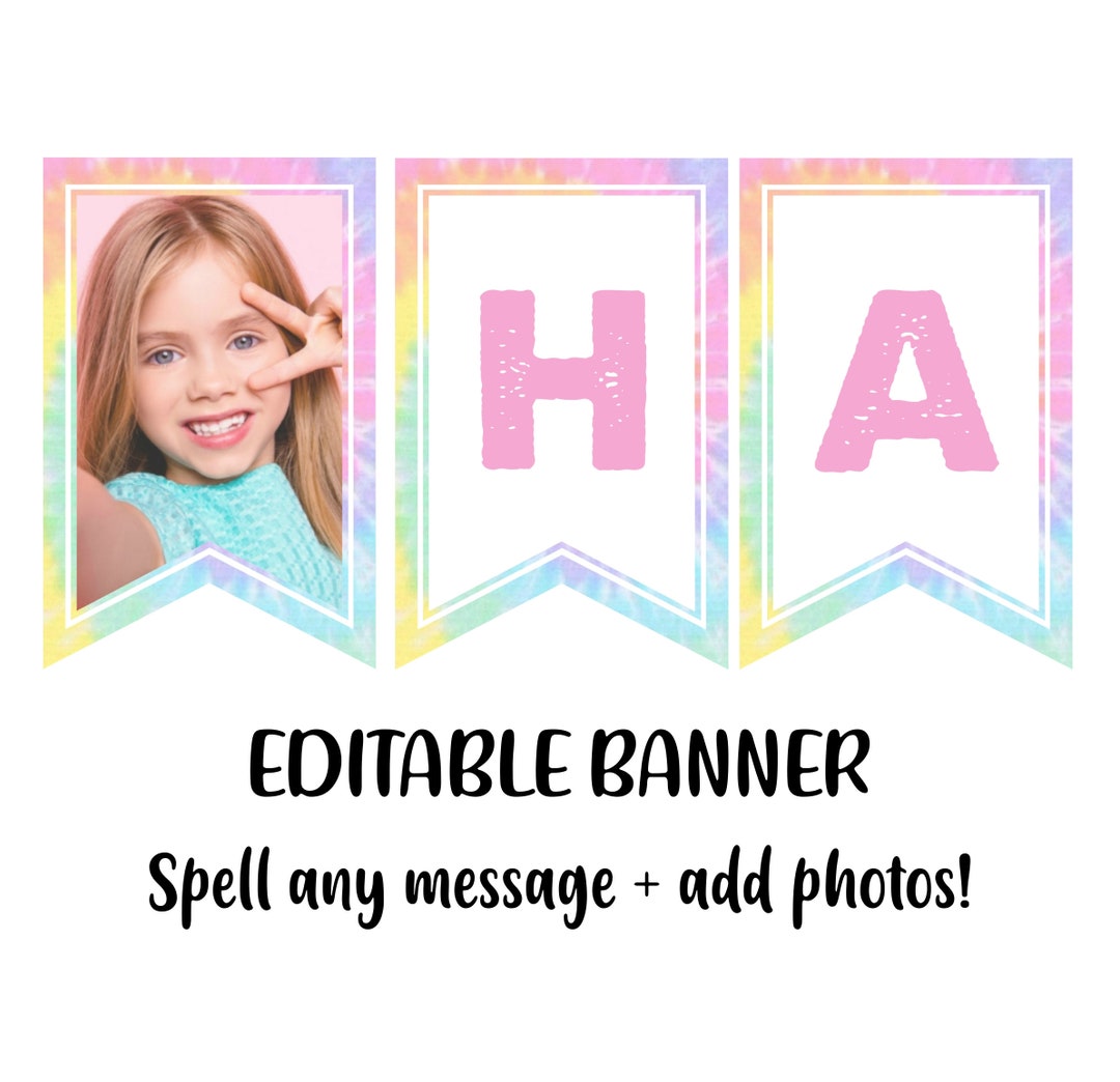 Editable Tie Dye Banner, Tie Dye Birthday Banner, Tie-dye Birthday ...