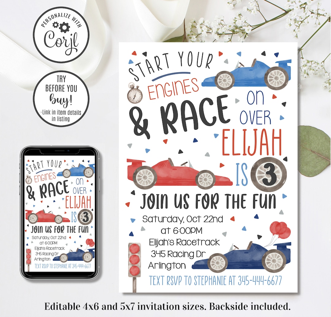 Editable Race Car Birthday Invitation, Race Car Invitation, Racing ...