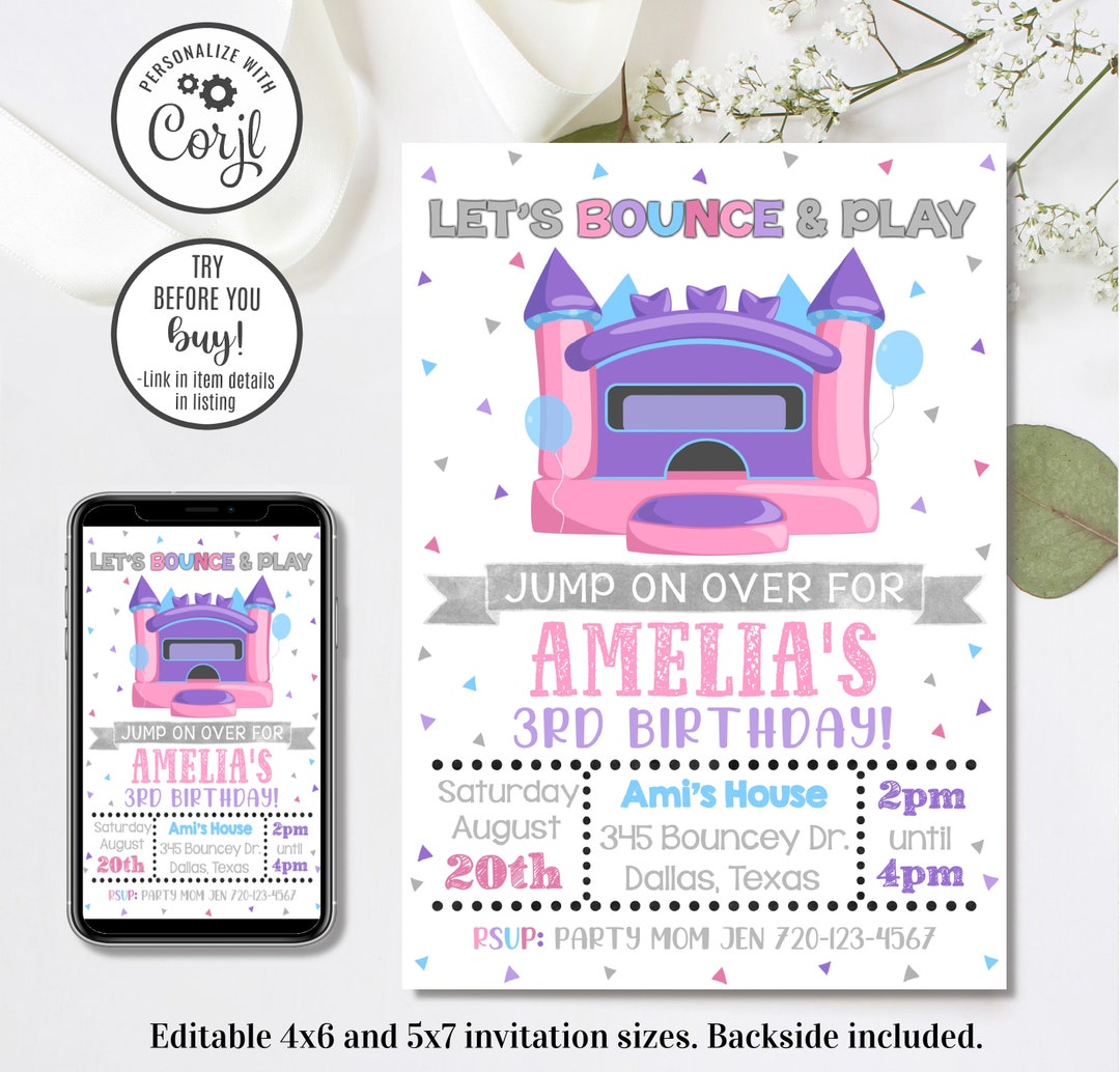 Editable Bounce House Birthday Invitation, Bounce Invitation, 4x6 & 5x7 ...