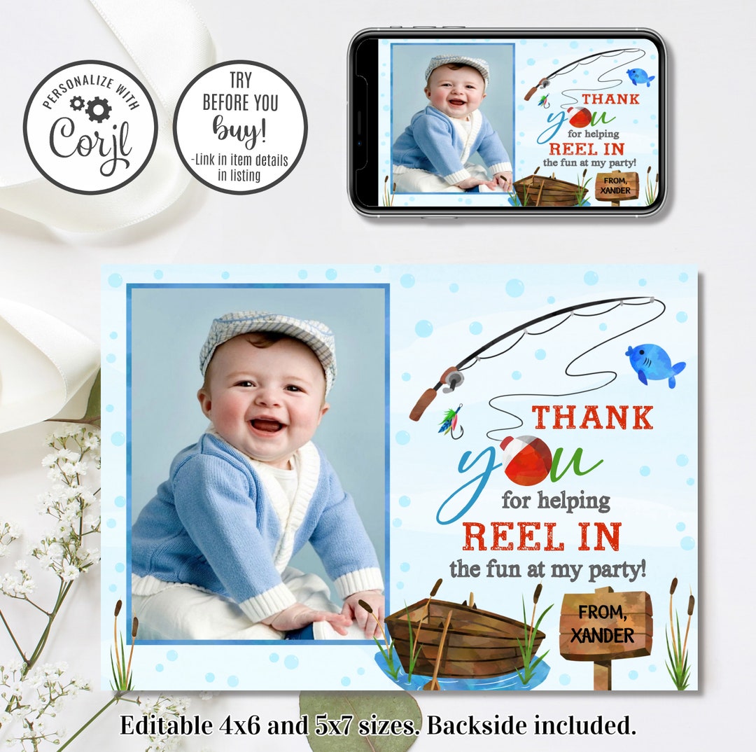 Editable Fishing Thank You Card, Fishing Birthday Thank You, 4x6 & 5x7 ...