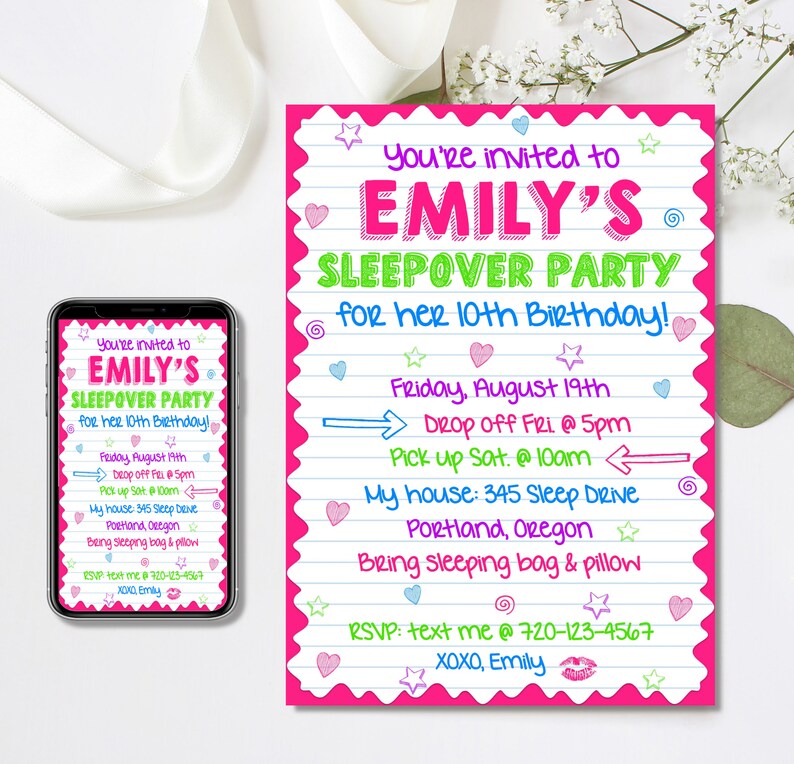 Editable Sleepover Invitation Sleepover Birthday Invitation | Etsy